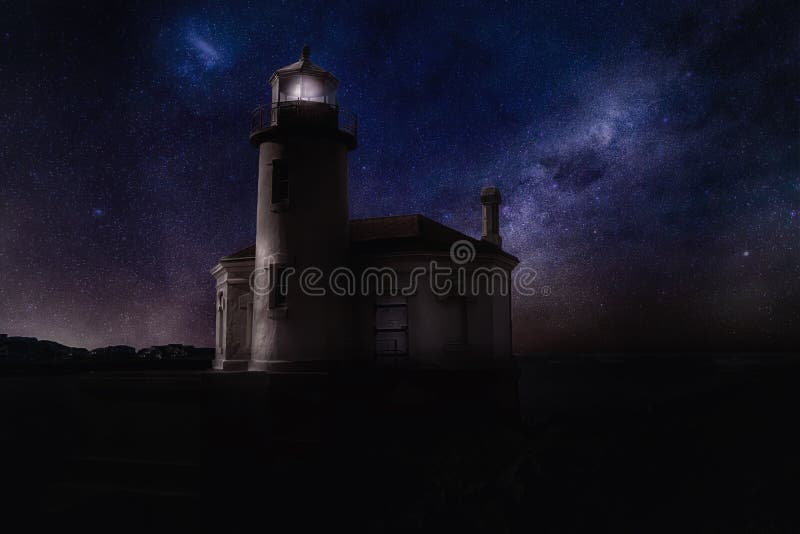 Lighthouse Under the Stars stock photo. Image of water - 74921826
