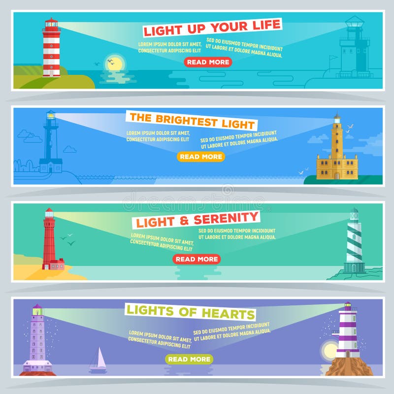 Lighthouse Vector Banner, the Sea Beacon Lighter for Ship Beaming Path ...