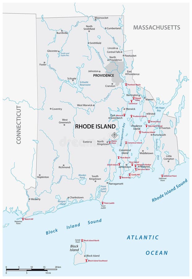 Lighthouse Vector Map of Rhode Island, United States Stock Vector ...