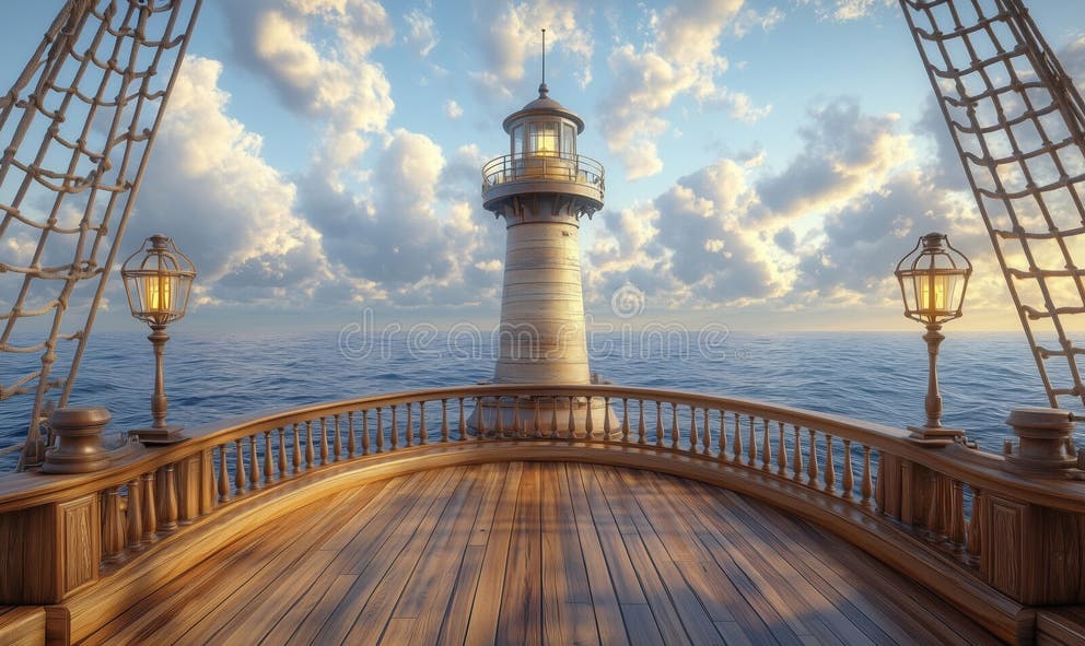 Lighthouse View from Ship Deck at Sunset with Dramatic Cloudscape Stock ...