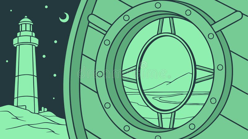 Lighthouse View from a Spaceship Window. Sci-Fi Nautical Vector. Vector ...