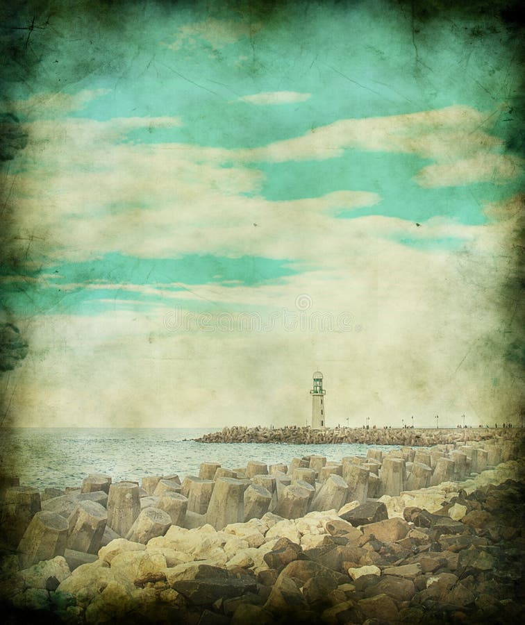 Lighthouse in Vintage Image Style. Stock Image - Image of postcard ...