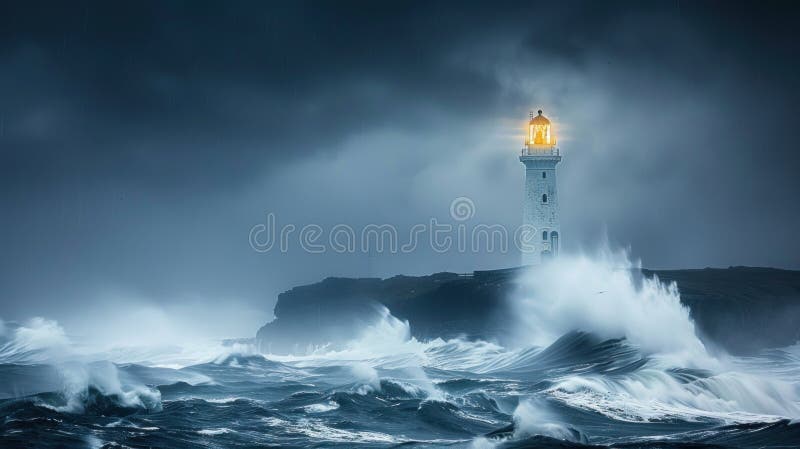 The Scene is Dramatic and Powerful, with the Lighthouse Standing Tall ...