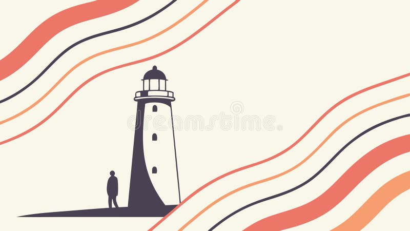 Lighthouse and Wavy Lines, Coastal Navigation Theme, Vector Design ...
