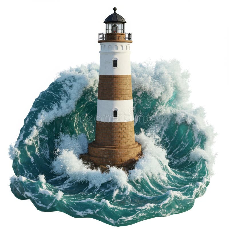 Lighthouse Withstanding Powerful Ocean Waves Stock Illustration ...