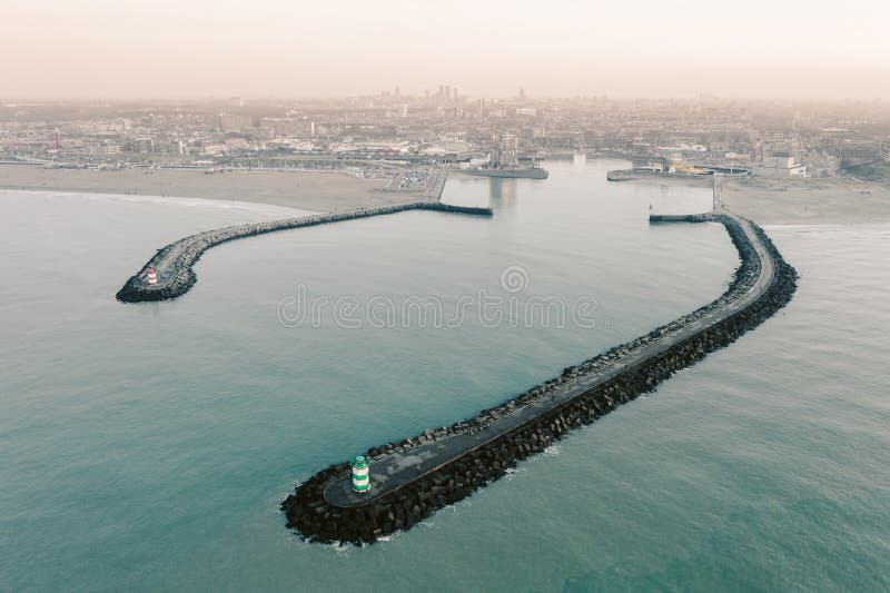 Lighthouses in the Harbour of Scheveningen Stock Image - Image of ocean ...
