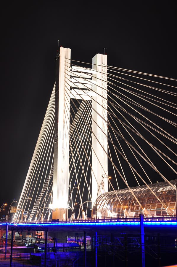 Lighting bridge at night stock photo. Image of dark, bucharest - 21962688