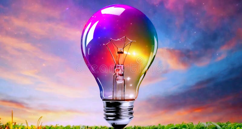 Lighting Bulb with Rainbow Colors with Sky Background Stock Image ...