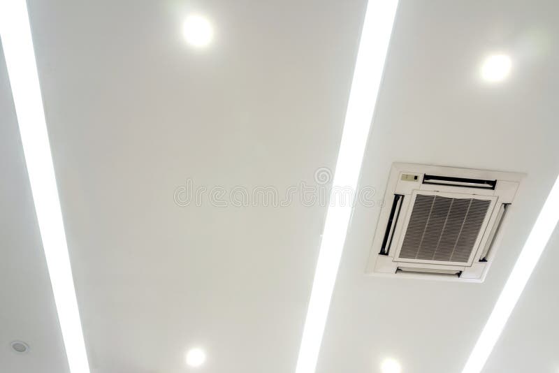 Lighting and Ceiling Mounted Air Conditioner on the Office Ceiling ...