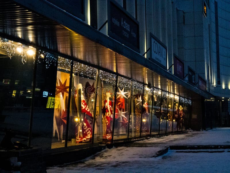 Lighting in Yellow Storefront in the Night Editorial Photography ...