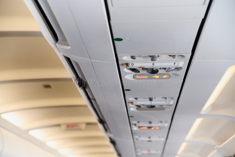 Lighting and Control Panel Above Passenger Seats in an Airplane Cabin ...