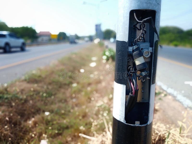 Lighting Control Panel Set in the Electric Pole on the Side of the Road ...