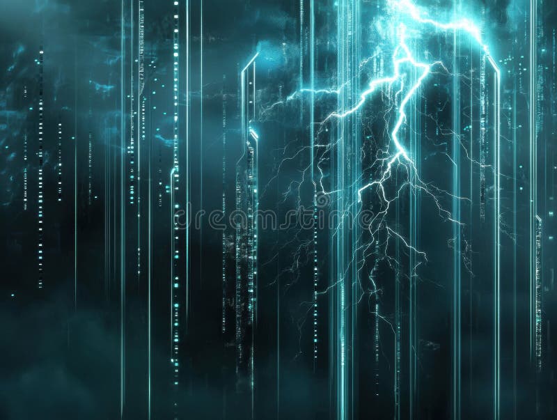 Digital Storm. Dark Clouds with Lightning and Information or Code ...
