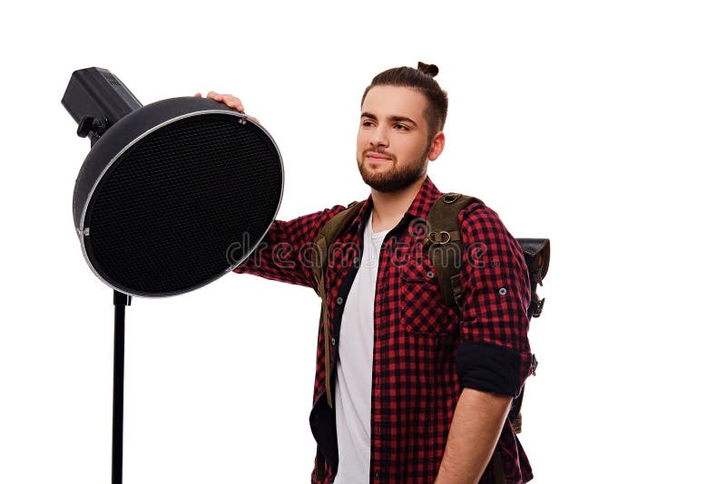 Lighting Director on White Background. Stock Image - Image of beard ...