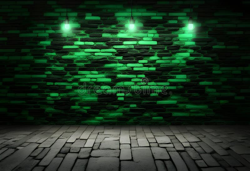 Lighting Effect Gree on Empty Brick Wall Background for Design Stock ...