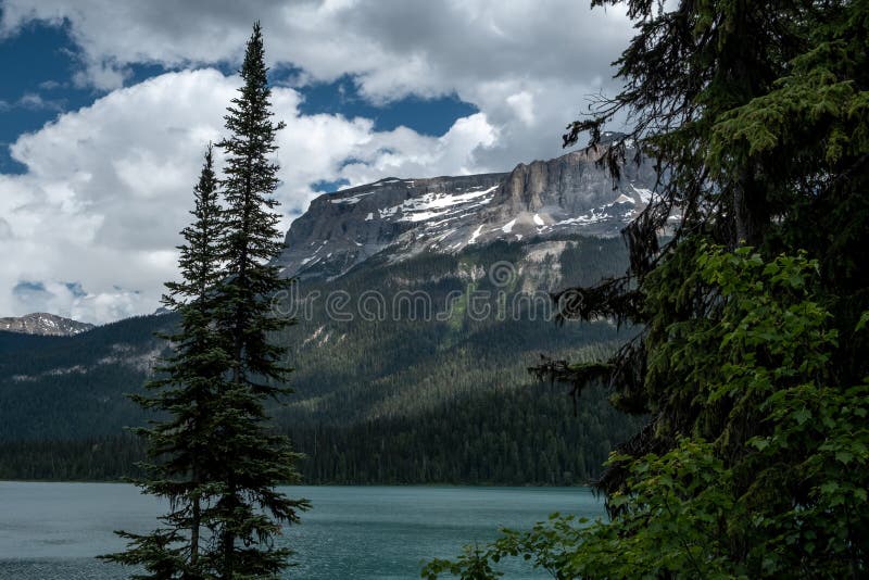 Lighting Effect on the Mountain Over the Emerald Lake Stock Photo ...