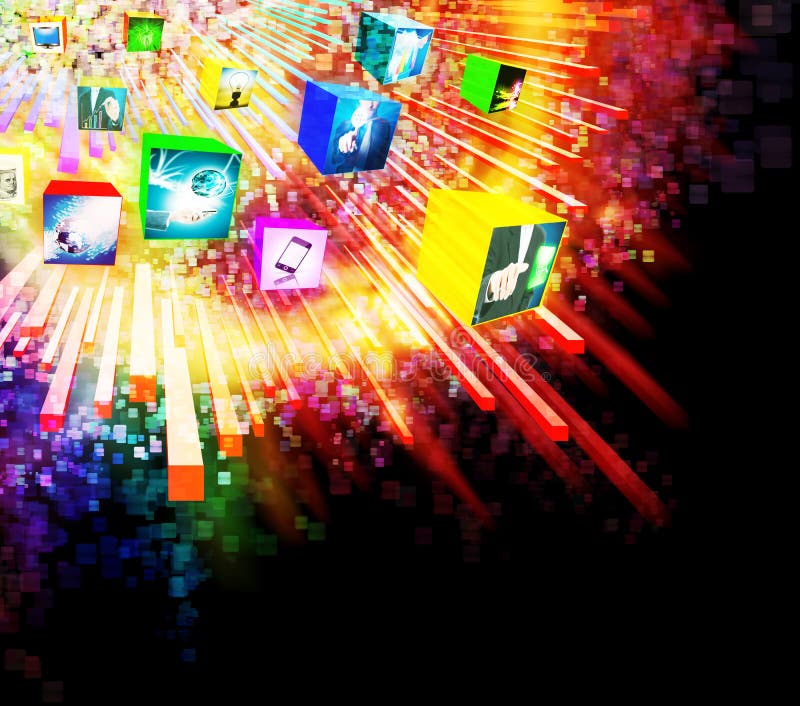 Lighting Effects with 3D Cube Screen Stock Illustration - Illustration ...