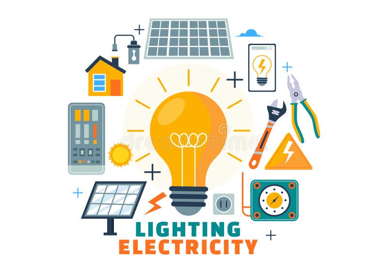 Lighting and Electricity Vector Illustration with Lamp and Energy ...