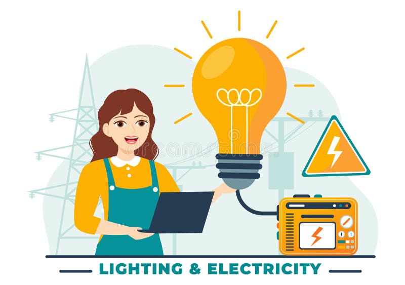 Lighting and Electricity Vector Illustration with Lamp and Energy ...