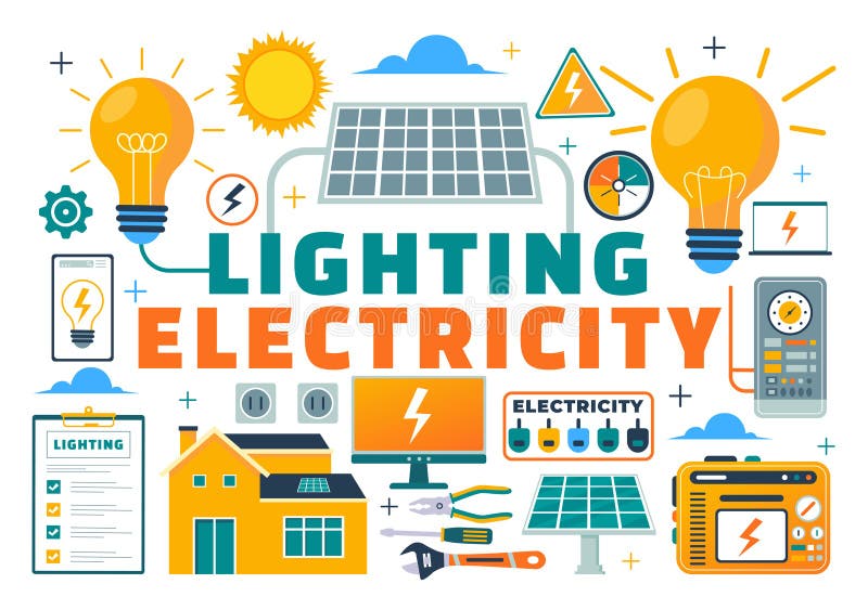 Lighting and Electricity Vector Illustration with Lamp and Energy ...