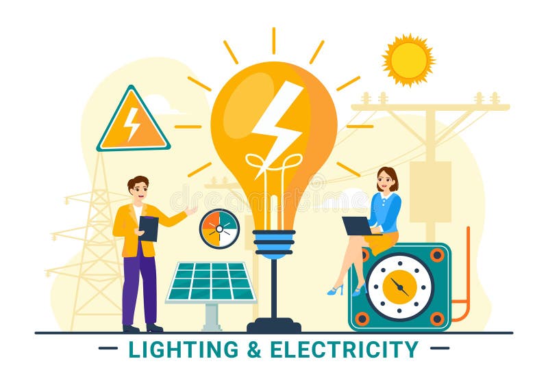 Lighting and Electricity Vector Illustration with Lamp and Energy ...