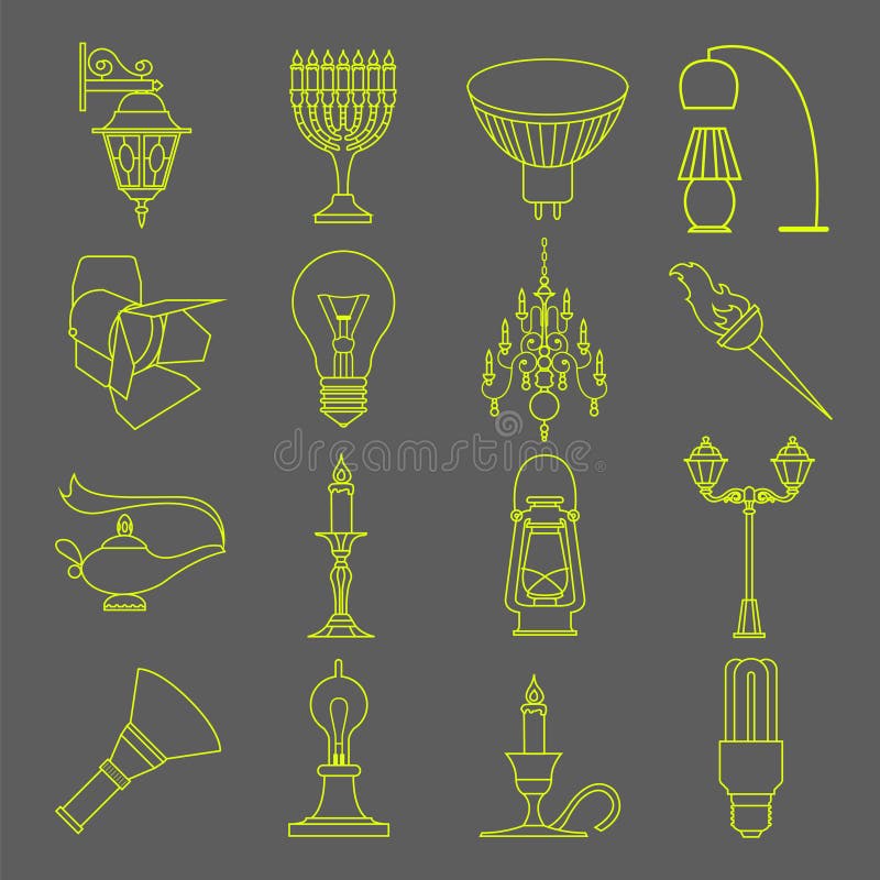Lighting Elements Icon Set. Evolution of Light Stock Vector ...