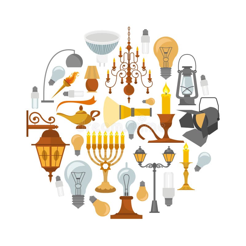 Lighting Elements Icon Set. Evolution of Light Stock Vector ...