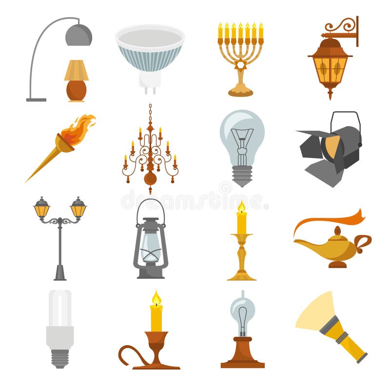 Lighting Elements Icon Set. Thin Line Design Stock Vector ...