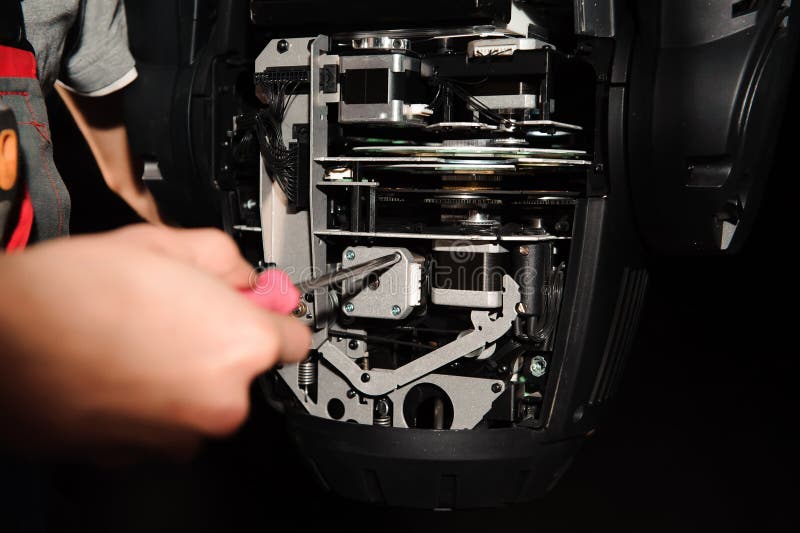 The Lighting Engineer Adjusts the Lights on the Stage. Stock Photo ...