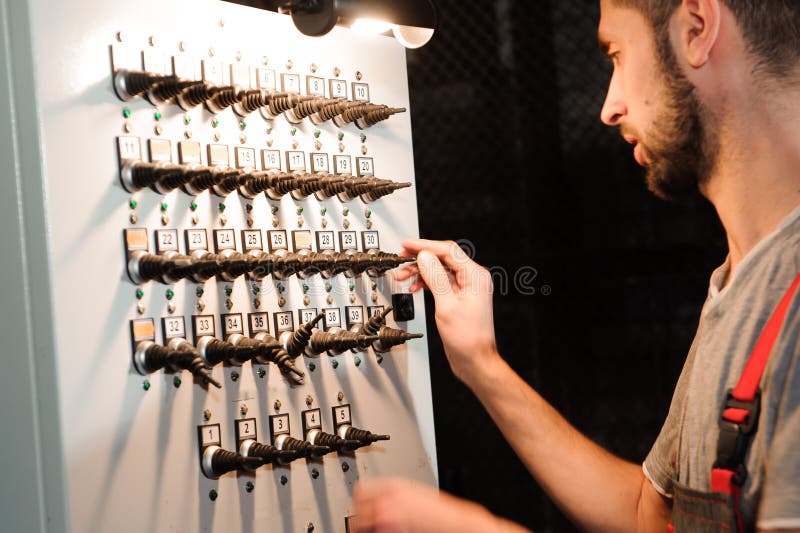 The Lighting Engineer Adjusts the Lights on Stage Stock Image - Image ...