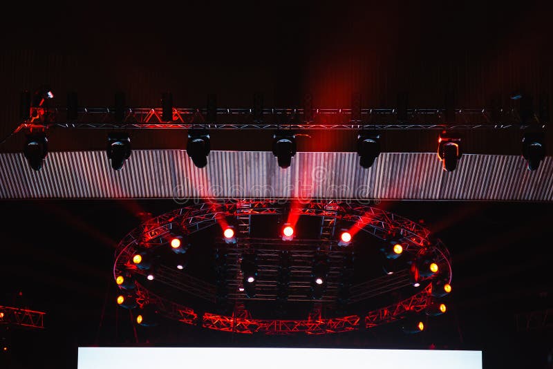 Lighting Equipment on Concert Stage. Stock Photo - Image of burgundy ...