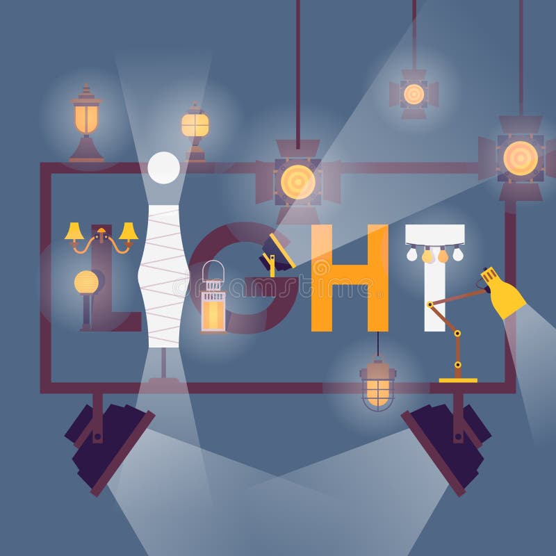 Lighting Equipment Poster, Vector Illustration. Light for Interior ...
