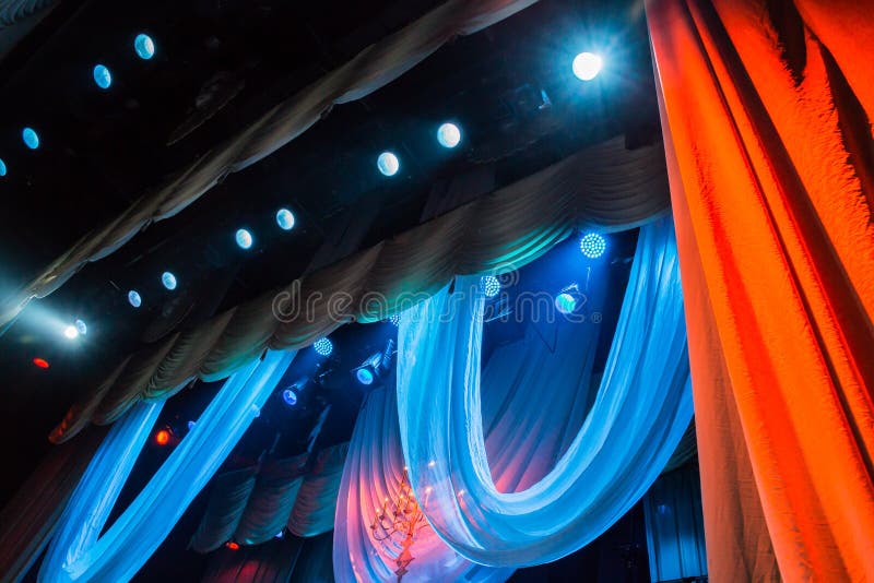 Lighting Equipment and Scenery in the Theater on Stage Stock Image ...