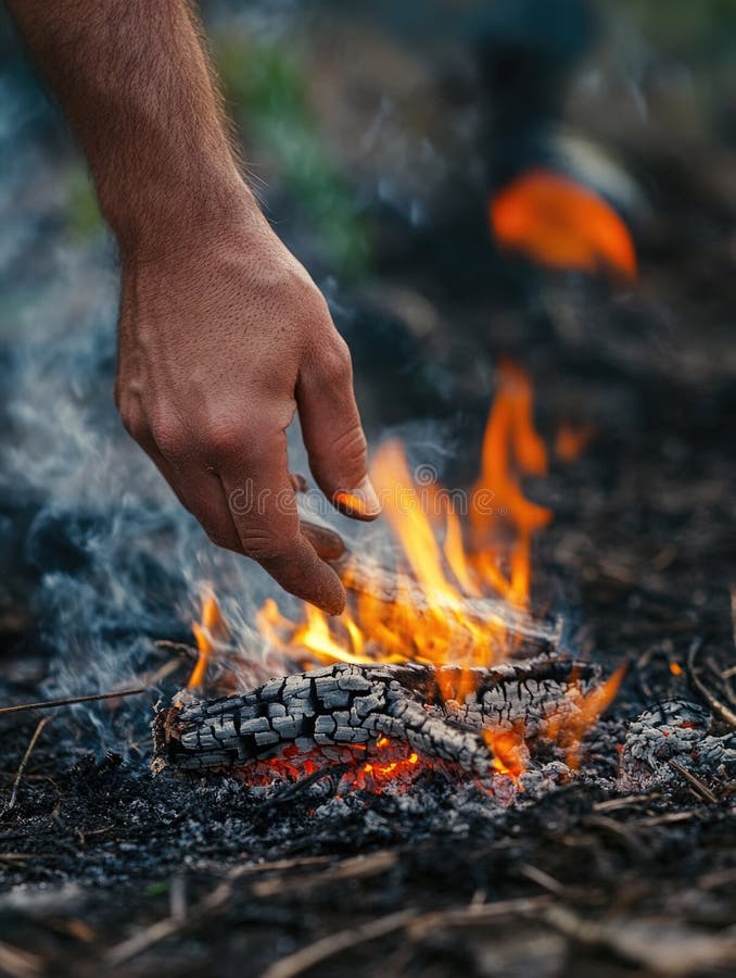 Lighting Fire with Stick stock photo. Image of match - 377613926