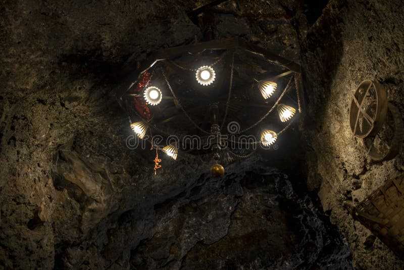 Lighting Fixture in Cave Environment. Stock Image - Image of metro ...