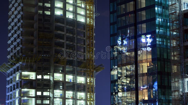 Pattern of Office Buildings Windows Illuminated at Night. Stock Photo ...
