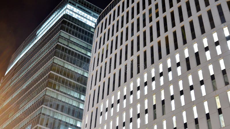 Pattern of Office Buildings Windows Illuminated at Night. Stock Photo ...