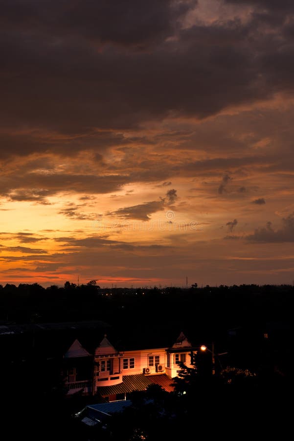 Lighting House Resident at Dusk with Cloudy Sunset Sky Stock Photo ...