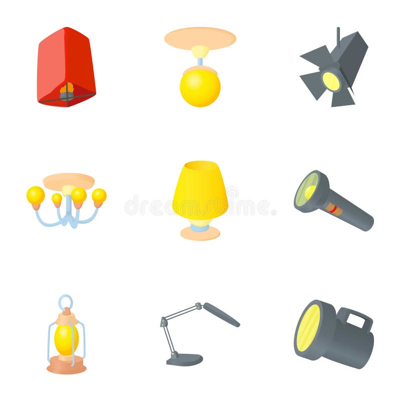 Lighting Icons Set, Cartoon Style Stock Vector - Illustration of ...