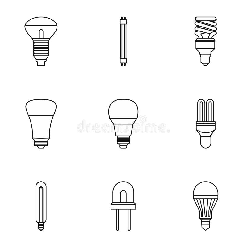 Lighting Icons Set, Outline Style Stock Vector - Illustration of ...