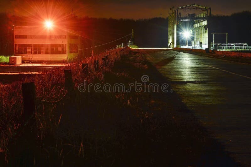 Lighting an Industrial Facility at Night. Security Measures. Stock ...