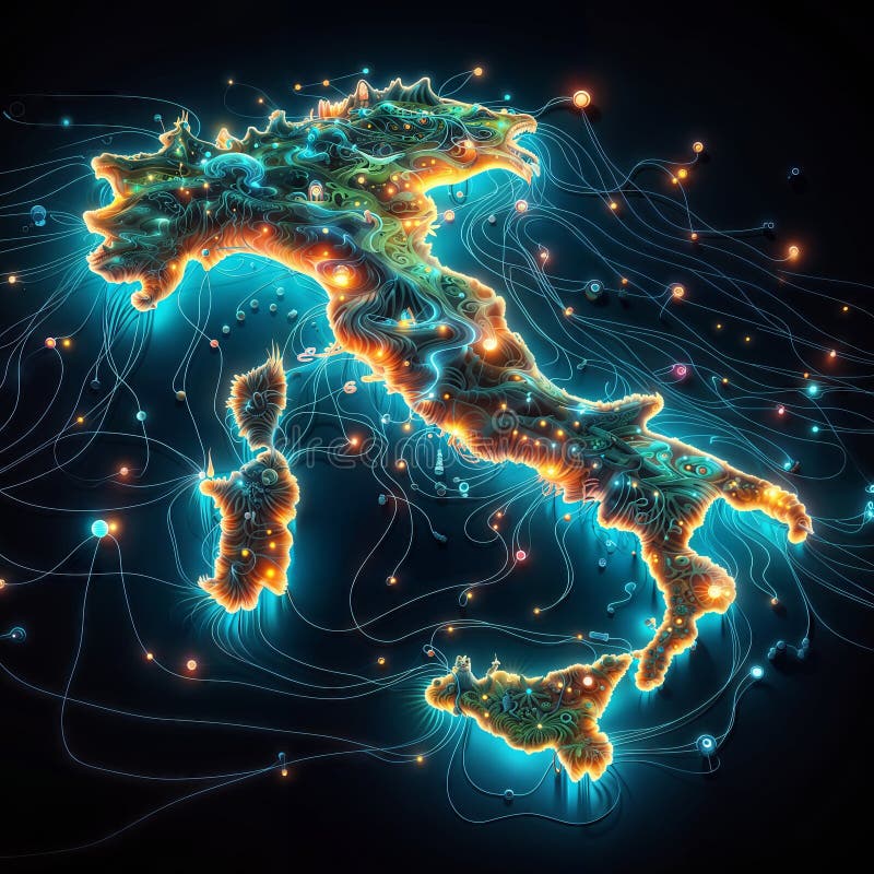 Lighting Italy S Way: Power Map with Nodes Aglow, Generative Ai Stock ...