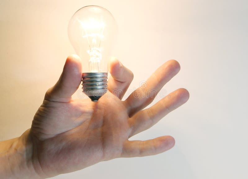 Lighting Lamp Flashing Bulb in Human Hand Stock Image - Image of energy ...