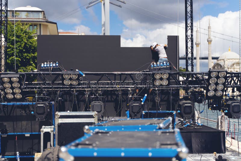 Lighting and Led Panel Technician Installing Professional Lighting ...