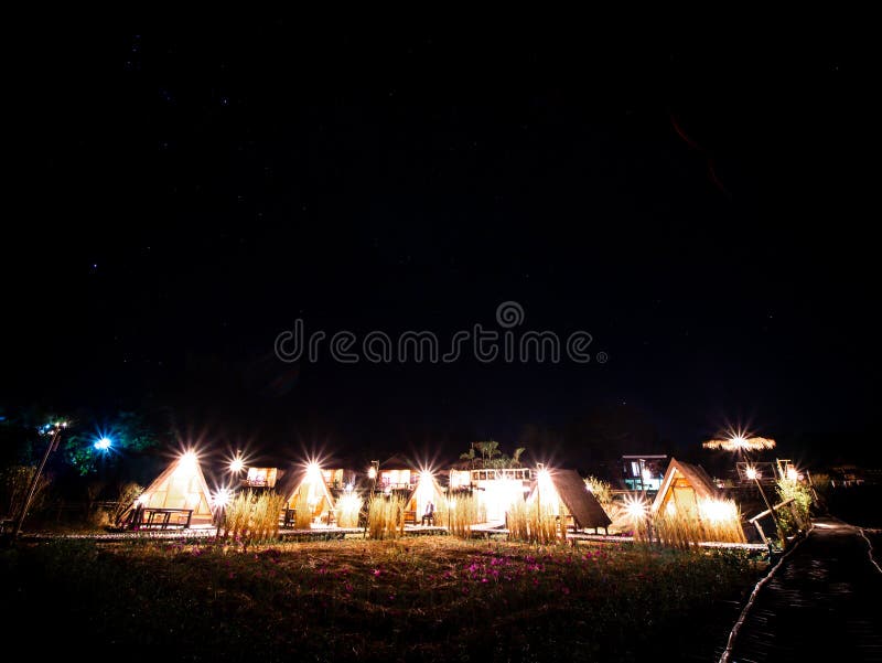 Lighting of Local Home Behind the Stars Stock Image - Image of ...