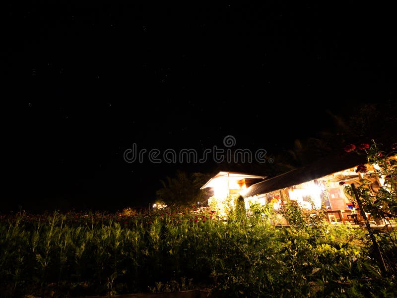 Lighting of Local Home Behind the Stars Stock Photo - Image of mountain ...