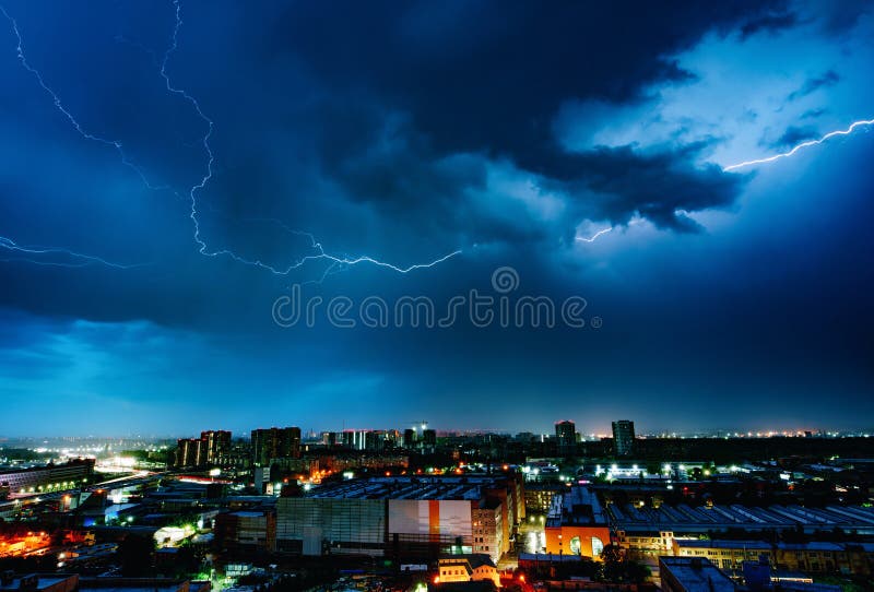 Lighting at Night Over the City Stock Photo - Image of lightning ...