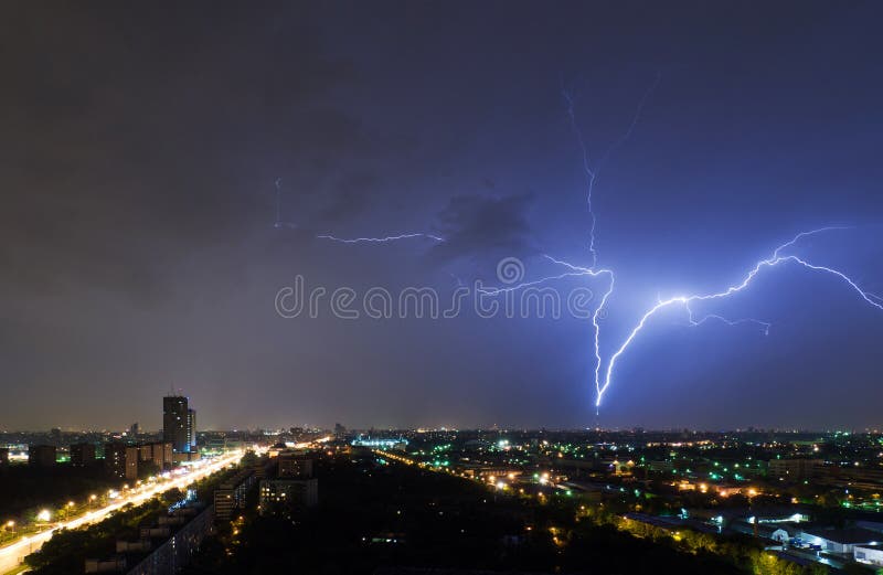Lighting over Moscow stock image. Image of tower, city - 18791317