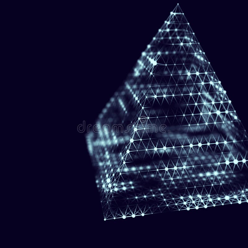 Lighting Pyramid with Connecting Dots and Lines. Shining Blue Triangles ...
