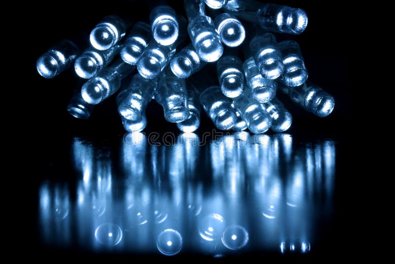 Cool Blue LED Lights Closeup with Reflection Stock Photo - Image of ...